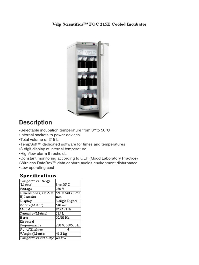 Bod Incubator - Bod Velp Foc 215e | PDF | Technology & Engineering