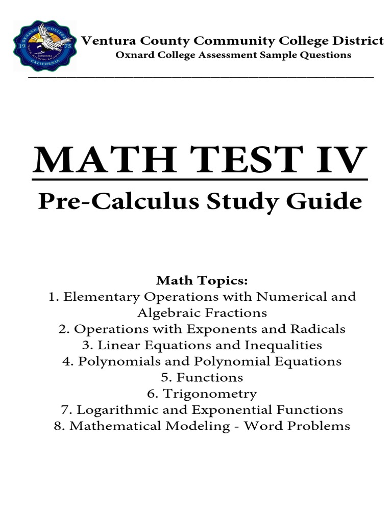 Math Test IV Pre-Calculus Study Guide | PDF