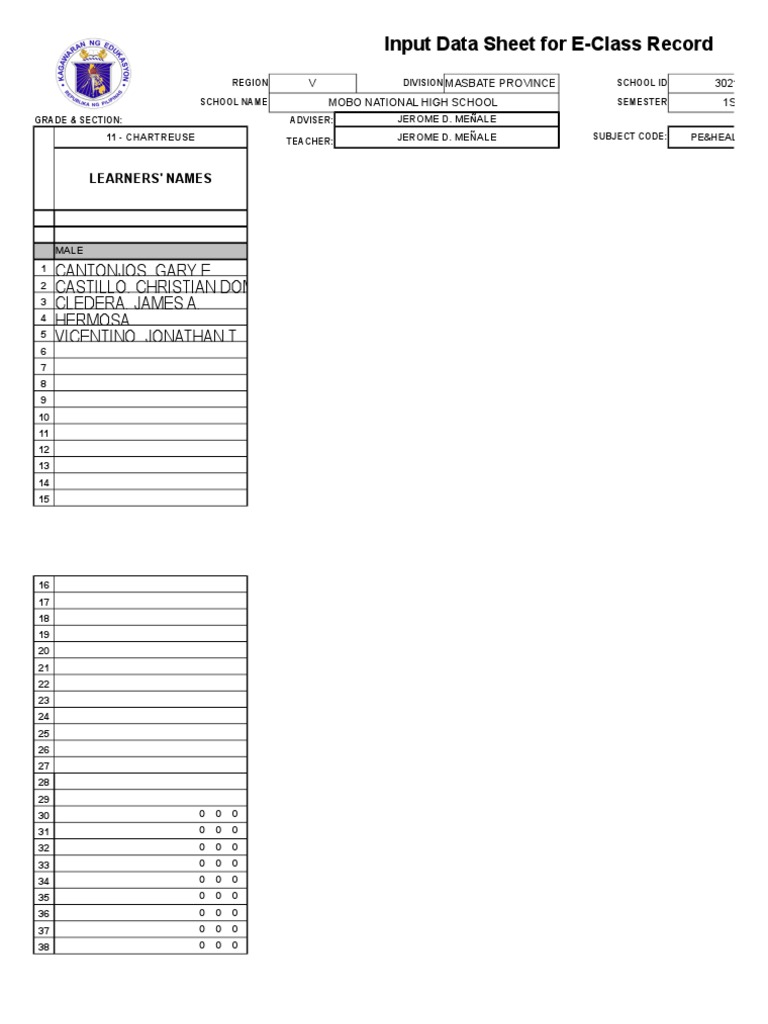 E-Class Record for PE and Health 12 | PDF