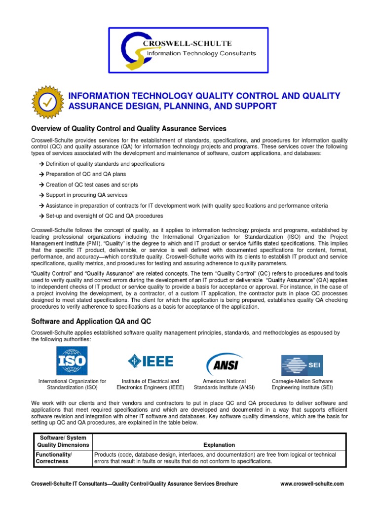 Information Technology Quality Control and Quality Assurance Design ...