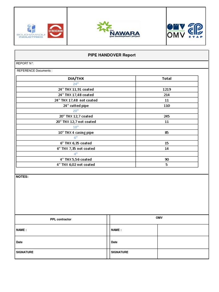 Pipe Handover Report | PDF