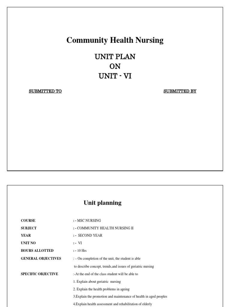 Community Health Nursing: Unit Plan ON Unit - Vi | Download Free PDF ...