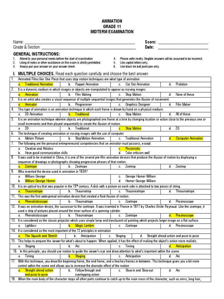Exploring the Principles of Animation Through a High School Midterm ...