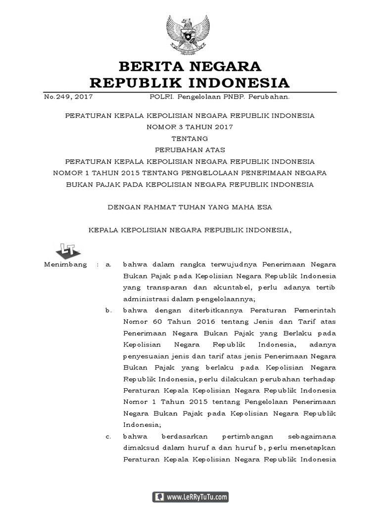 Perkap Nomor 3 Tahun 2017 Tentang Perubahan Atas Perkap Nomor 1 Tahun ...