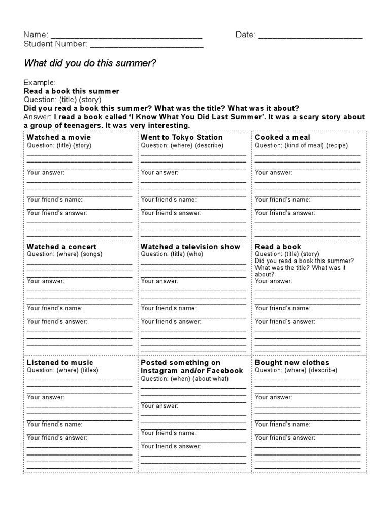 What Did You Do This Summer | PDF