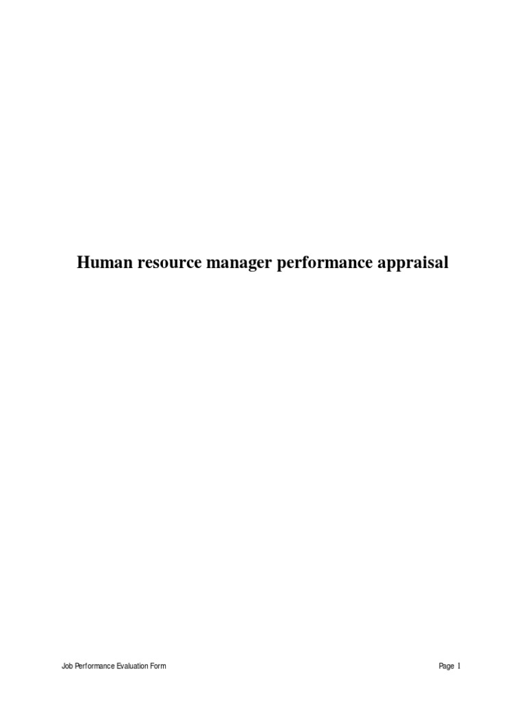 Human Resource Manager Performance Appraisal: Job Performance ...