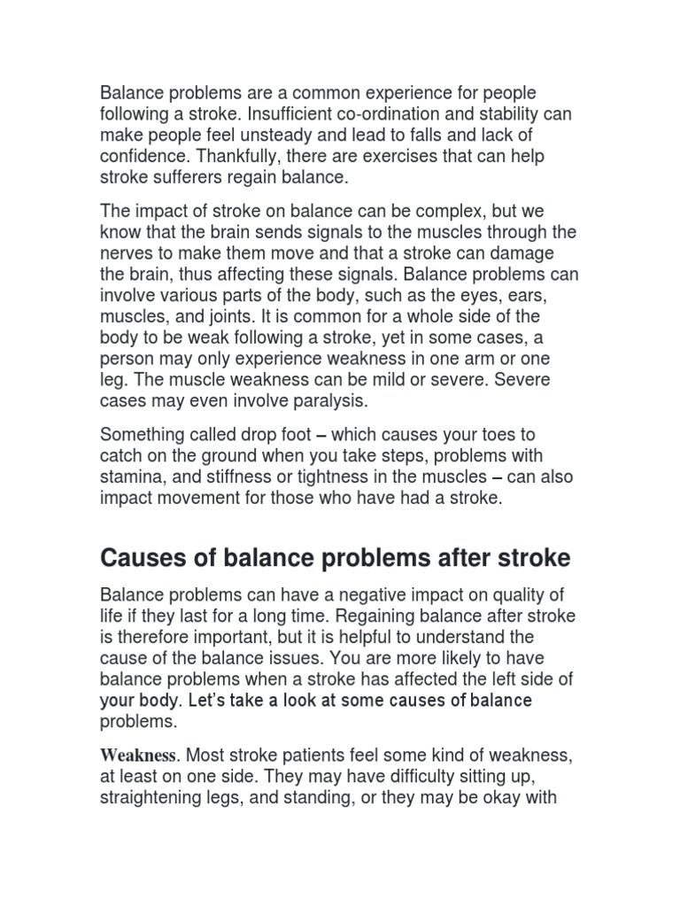 Causes of Balance Problems After Stroke: Weakness. Most Stroke Patients ...