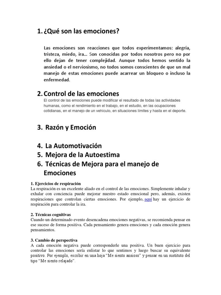 Control de Las Emociones | PDF | Inteligencia | Las emociones