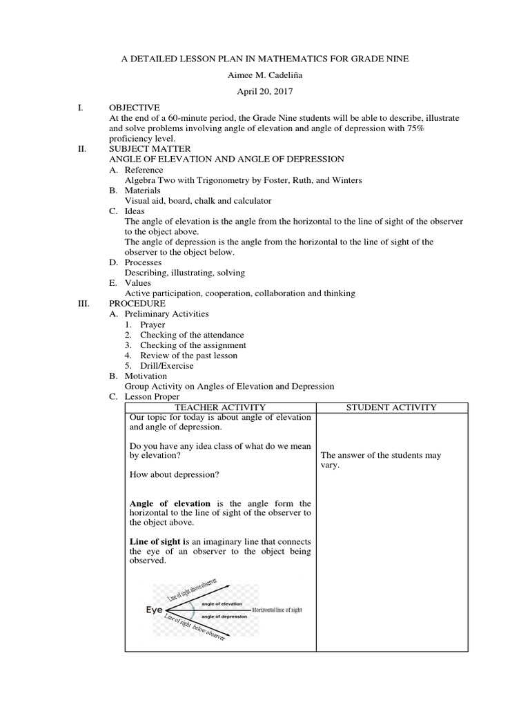 A Detailed Lesson Plan in Mathematics Fo | PDF | Trigonometric ...
