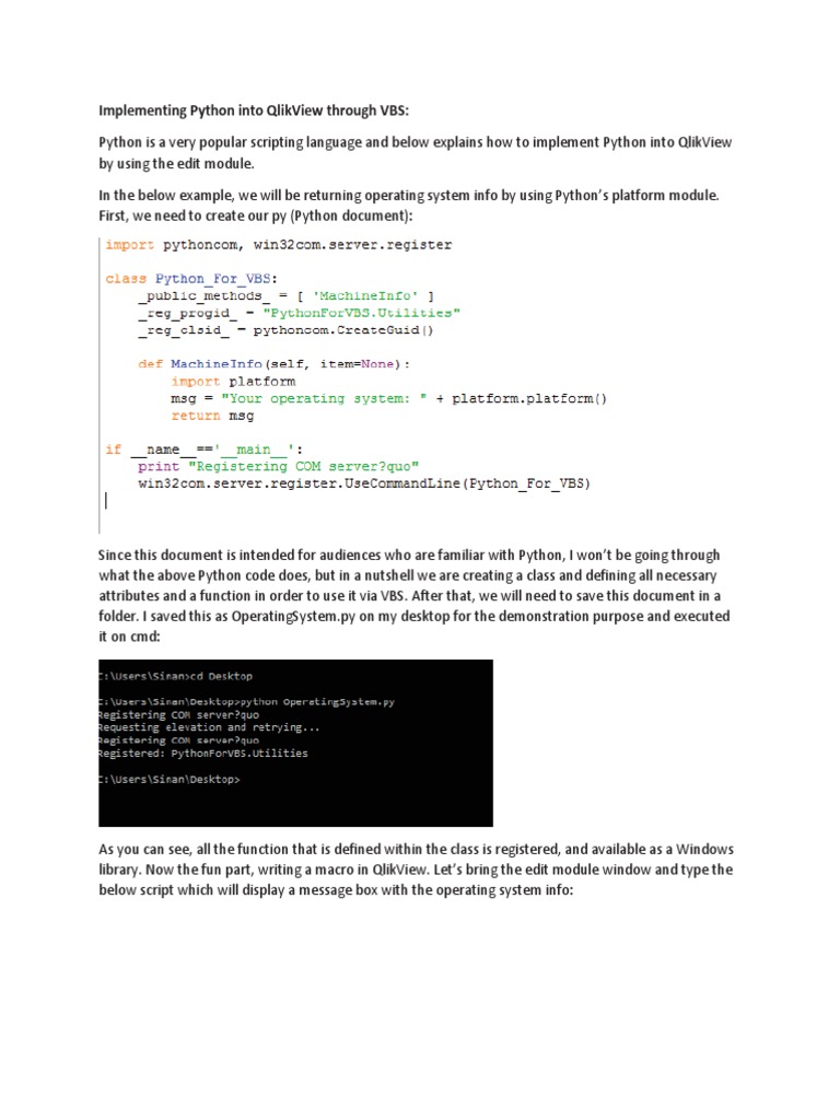 Integrate Python in QlikView VBS | PDF