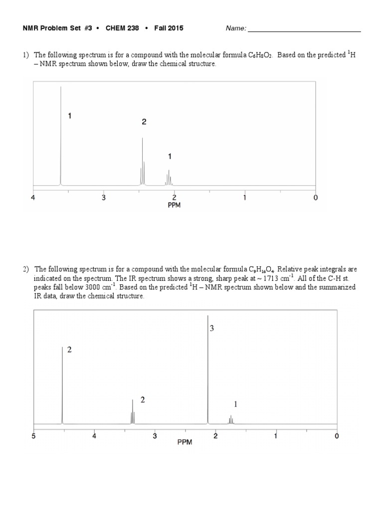 NMR Problem Set #3 - CHEM 238 - Fall 2015: Name | PDF