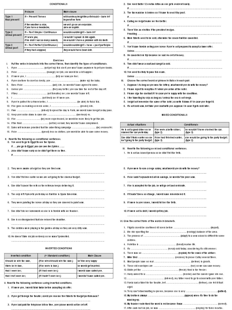 Conditional Sentences Exercises Guide | PDF | Syntax | Onomastics