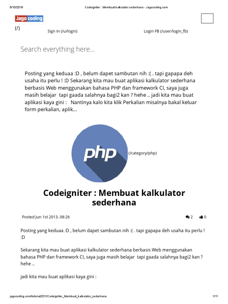 Codeigniter - Membuat Kalkulator Sederhana | PDF