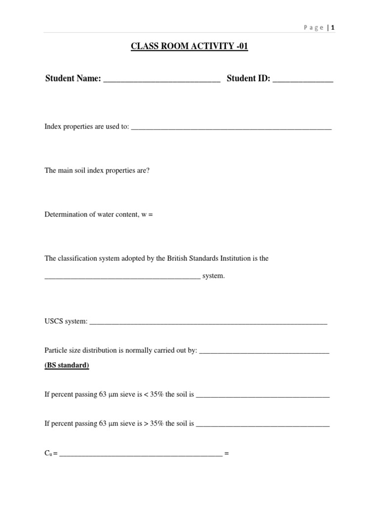 Class Room Activity - 01: (BS Standard) | PDF
