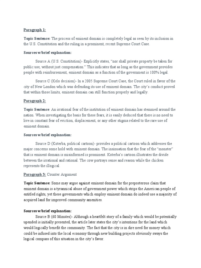 Synthesis Outline | PDF | Eminent Domain | Fifth Amendment To The ...