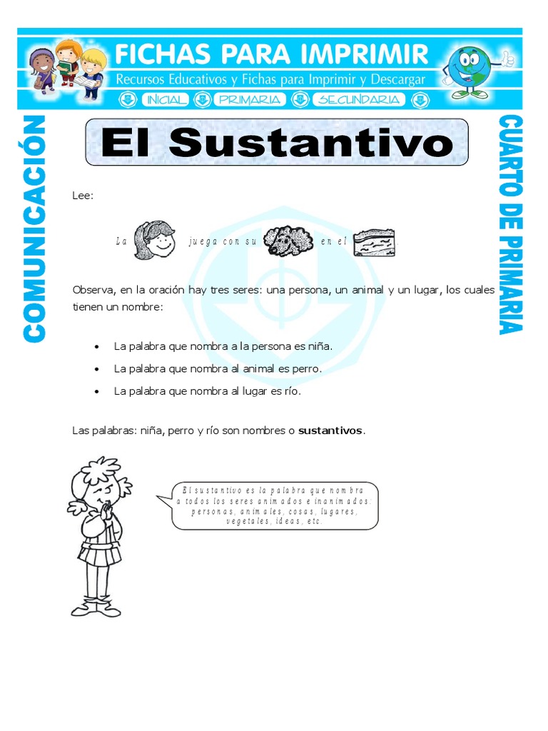 Ficha Ejercicios de Sustantivos Para Cuarto de Primaria