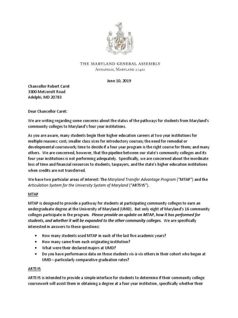 MGA Letter To University System of Maryland | PDF | Community College ...