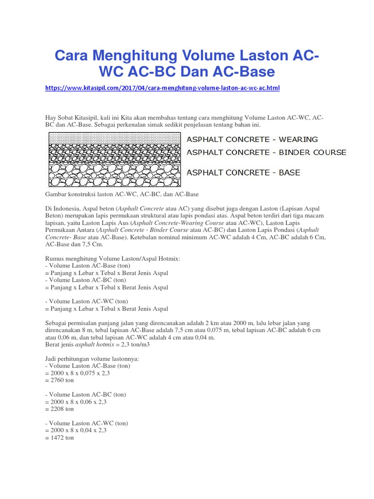 Menghitung Volume Laston Aspal AC | PDF | Sains & Matematika ...
