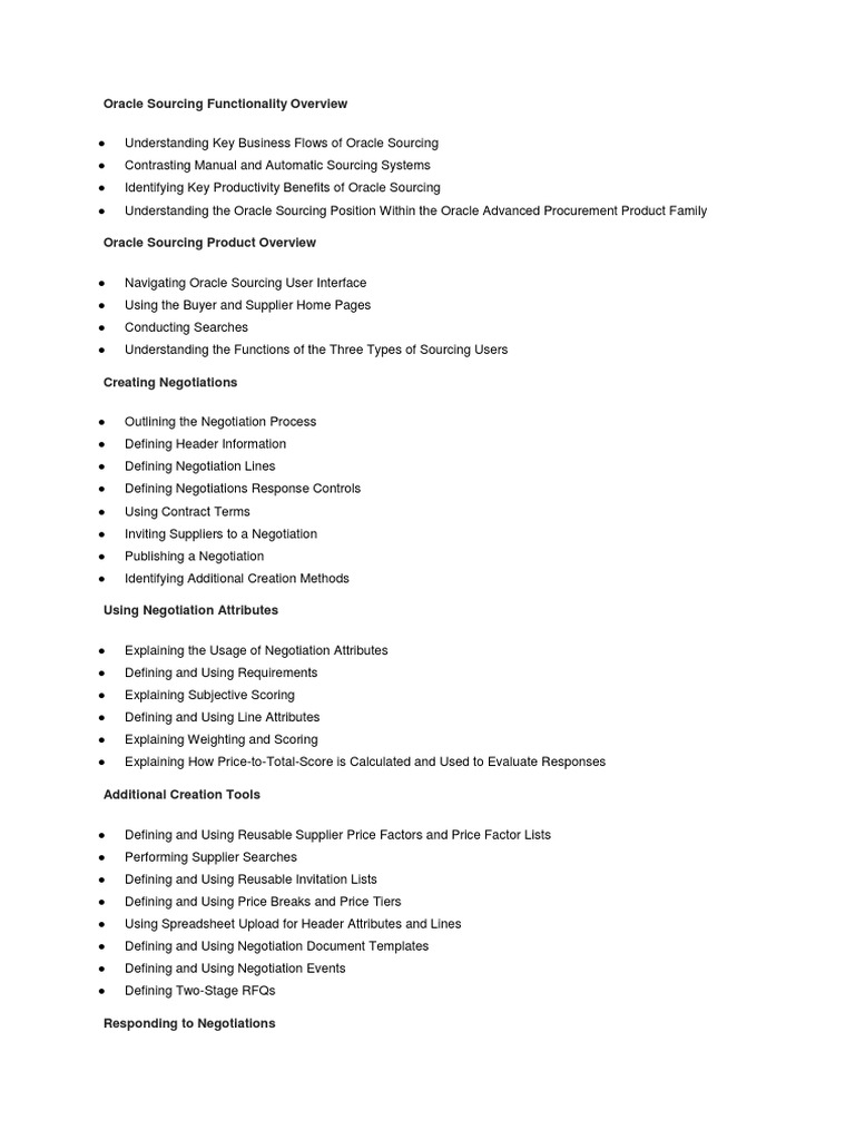 Oracle Sourcing Overview | PDF | Procurement | Negotiation