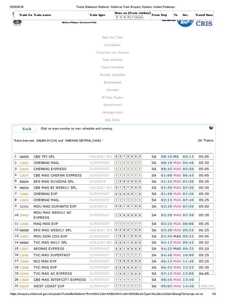 IRCTC Train Enquiry: Salem to Chennai | PDF | Sustainable Transport | Train