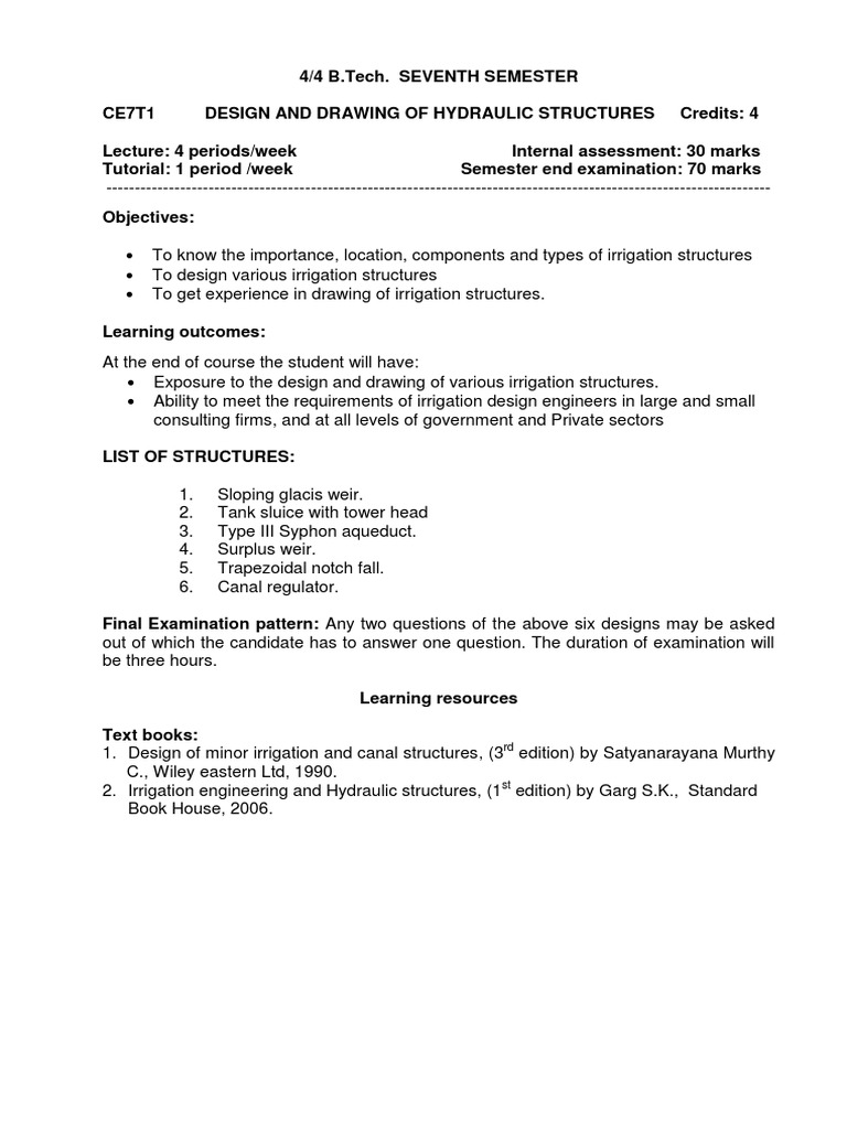 Hydraulic Structures Design Course | PDF | Technology & Engineering