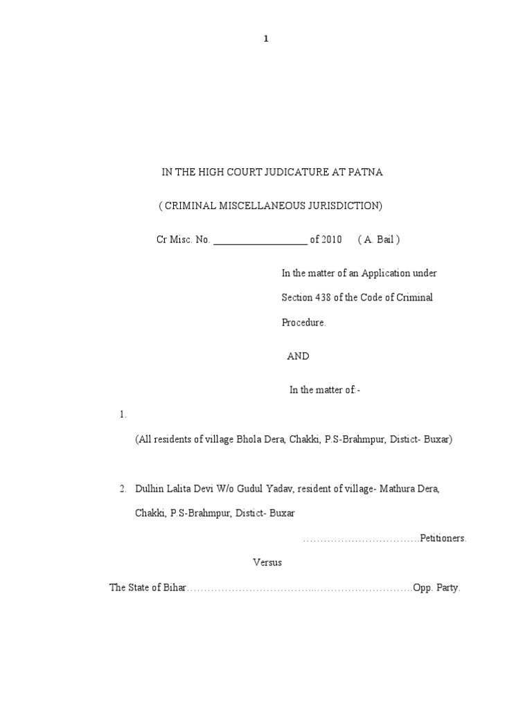 Anticipatory Bail Format | PDF | Bail | Arrest