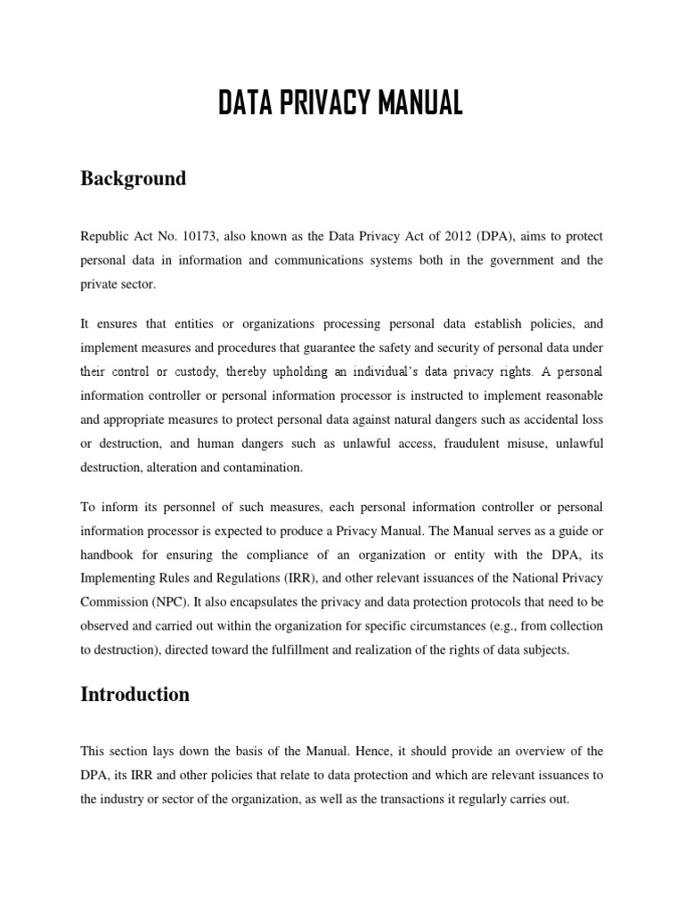 Data Privacy Manual | Information Security | Personally Identifiable ...
