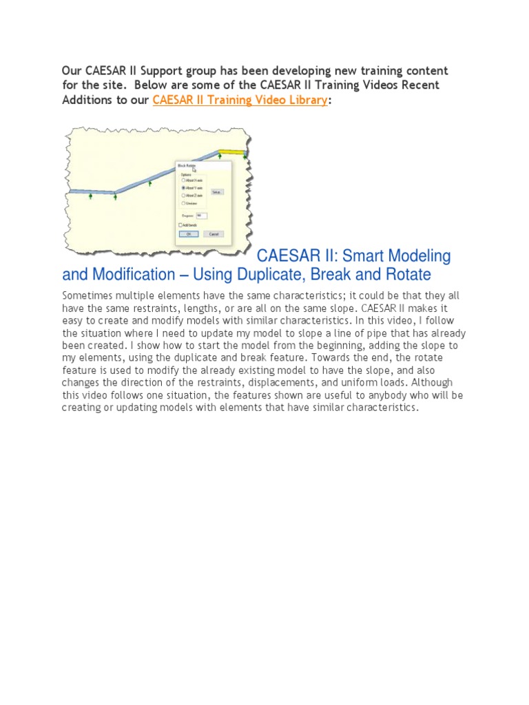 CAESAR II: Smart Modeling and Modification - Using Duplicate, Break and ...