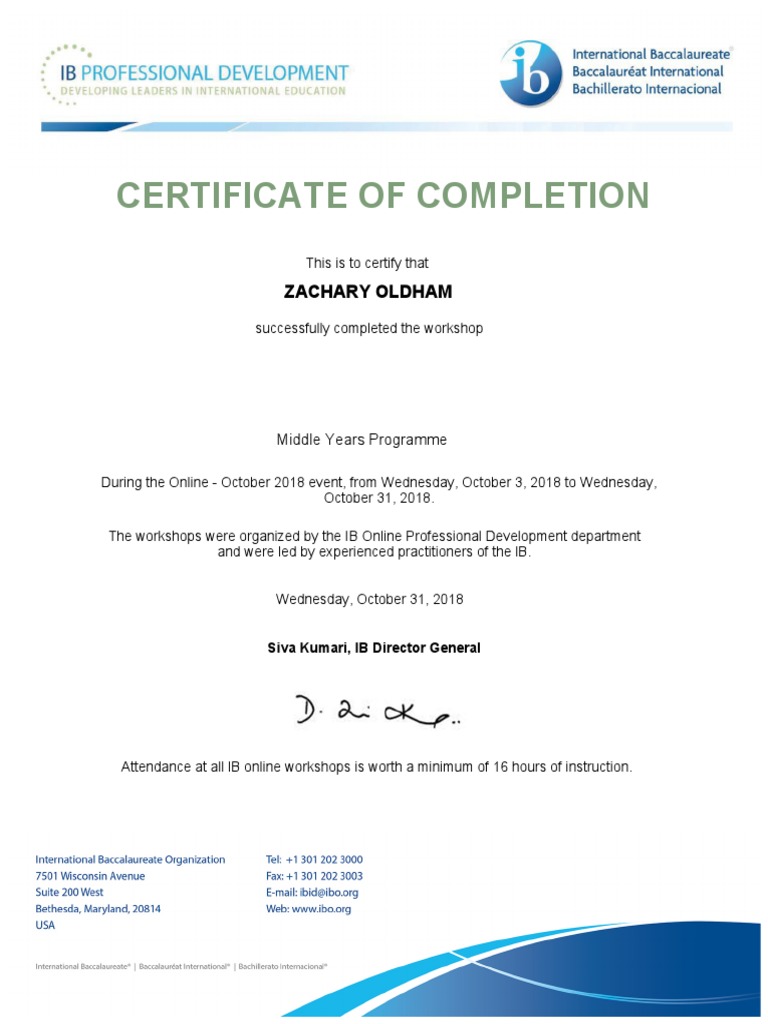 Myp Certificate | PDF