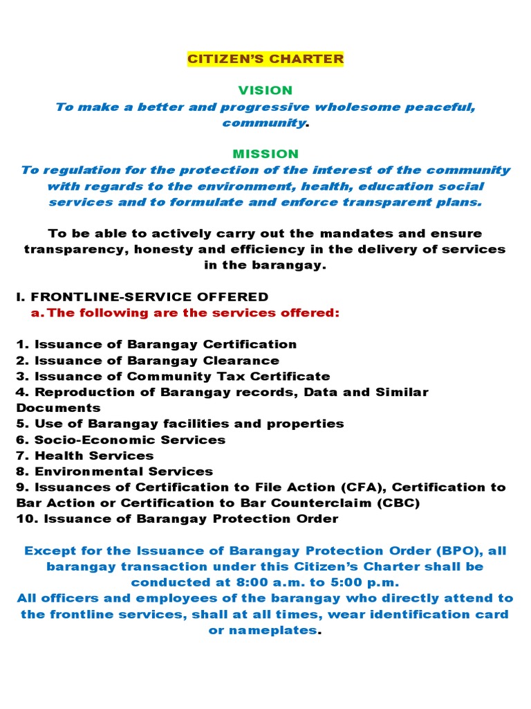 Barangay Citizen's Charter Overview | PDF | Identity Document | Receipt