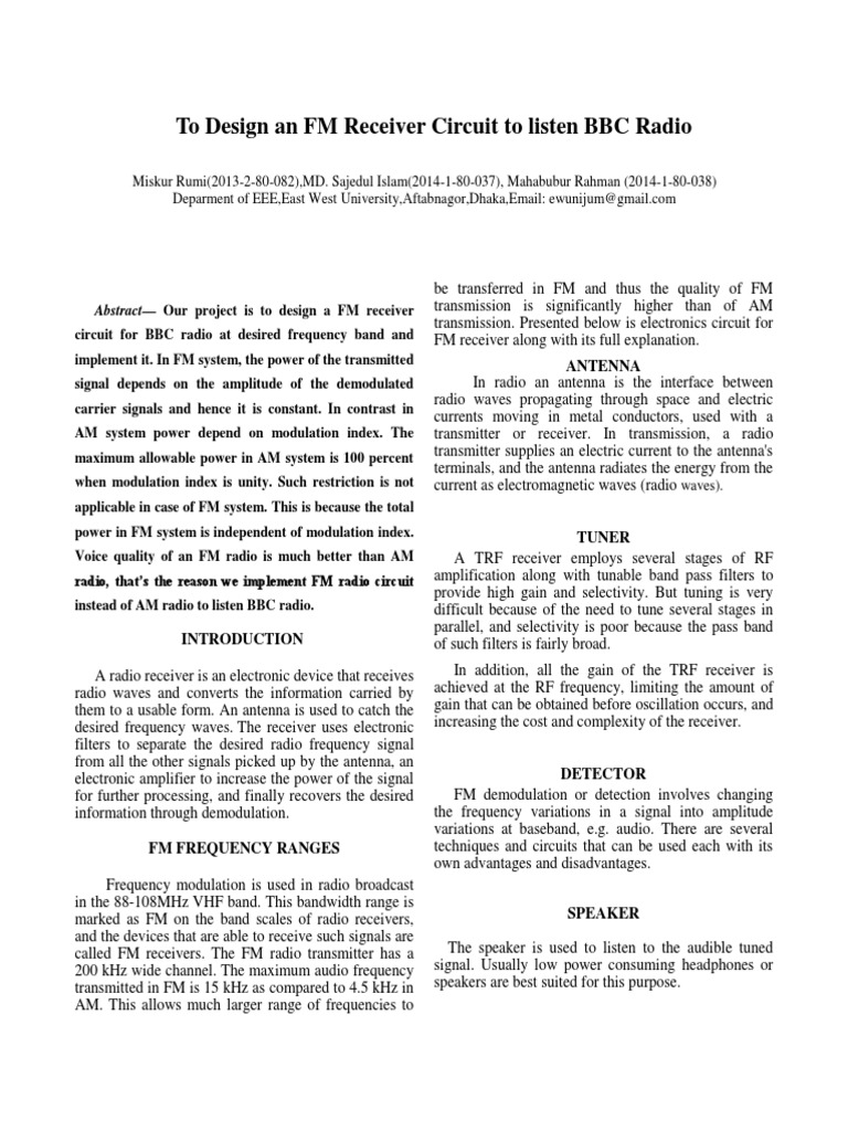 FM Receiver Circuit Design for BBC Radio | PDF | Frequency Modulation ...