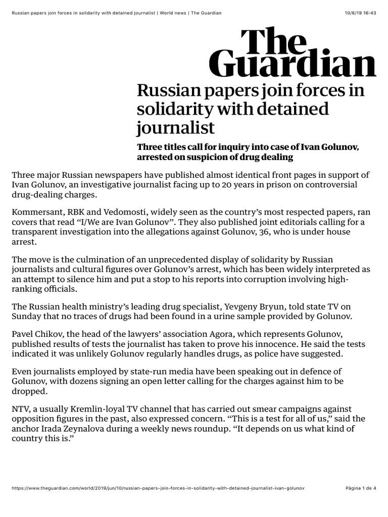 Russian Papers Join Forces in Solidarity With Detained Journalist ...