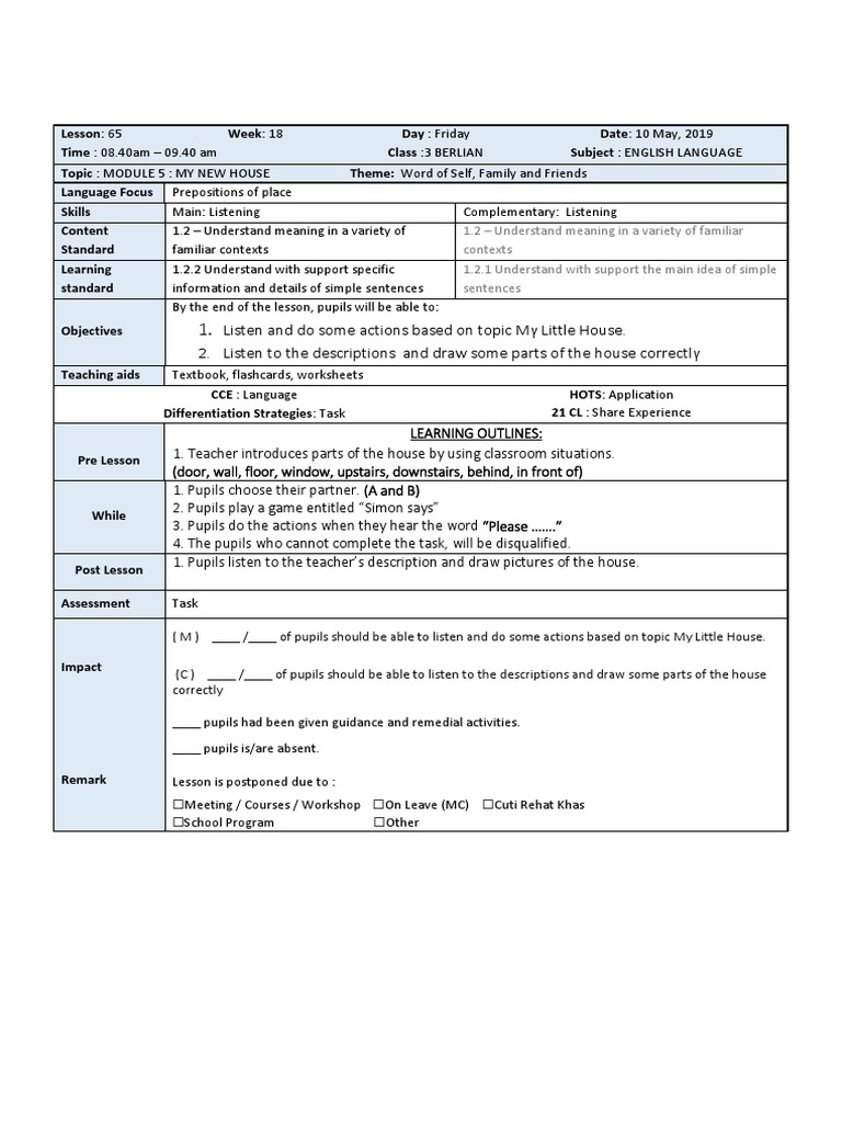 Listen and Do Some Actions Based On Topic My Little House. 2. Listen To ...