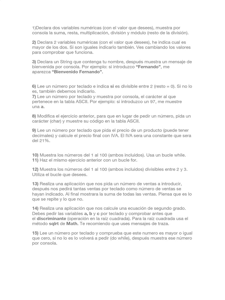 Ejercicios Basicos Java | PDF | Número primo | Raíz cuadrada