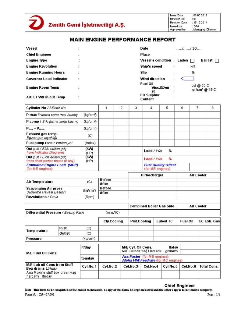 407.001 Main Engine Performance Report | PDF | Engine Technology | Vehicles