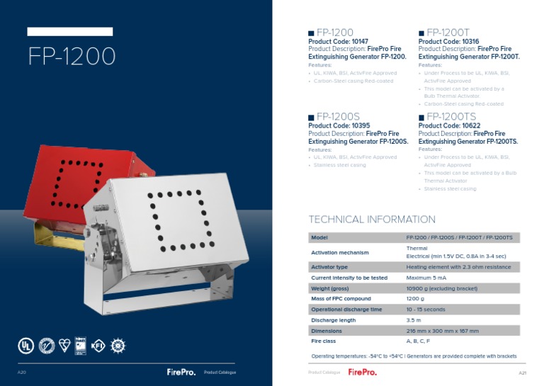 Product Catalogue for FirePro Fire Extinguishing Generators Models FP ...