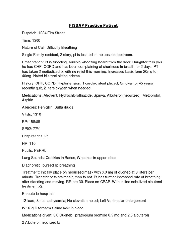Fisdap Practice Patient | PDF