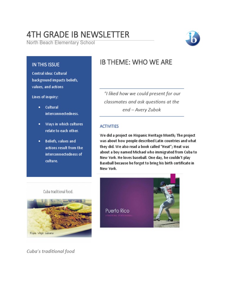 4th Grade IB Newsletter: Who We Are | PDF | Social Science | History