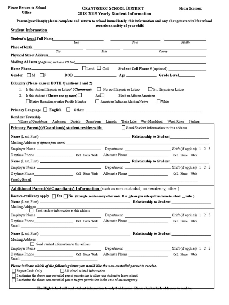 2011 General Student Information Form 1 FORMATTED | PDF | Race And ...