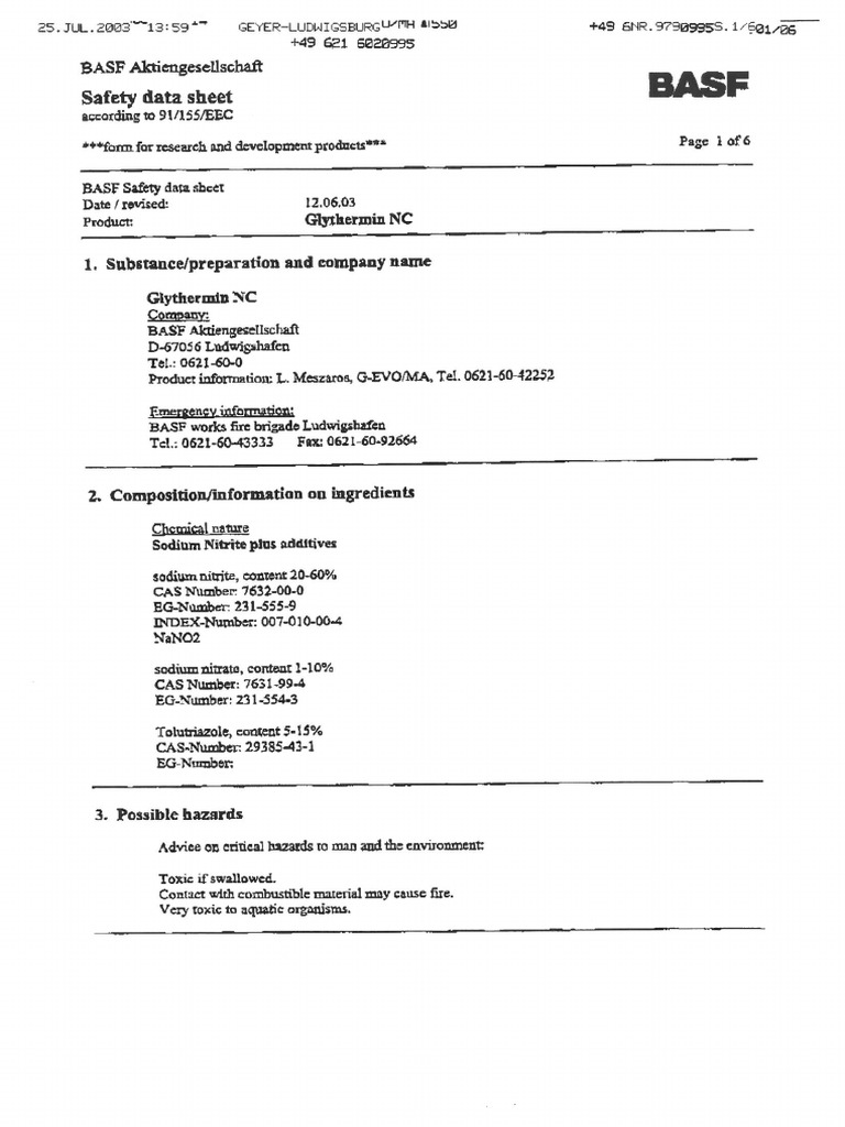 Safety Data Sheet Basf | PDF | Nitrogen | Carbon