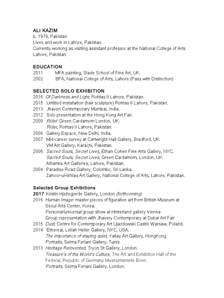 Ali-Kazim-Cv 09 2016 | PDF | Museum | Aesthetics