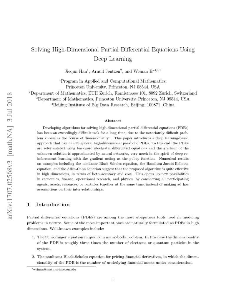 Solving High-Dimensional Partial Differential Equations Using Deep ...