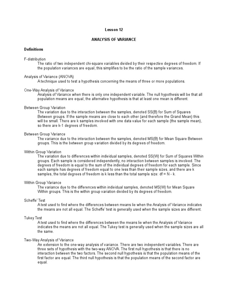 Stat - Lesson 12 ANOVA | PDF | Degrees Of Freedom (Statistics ...