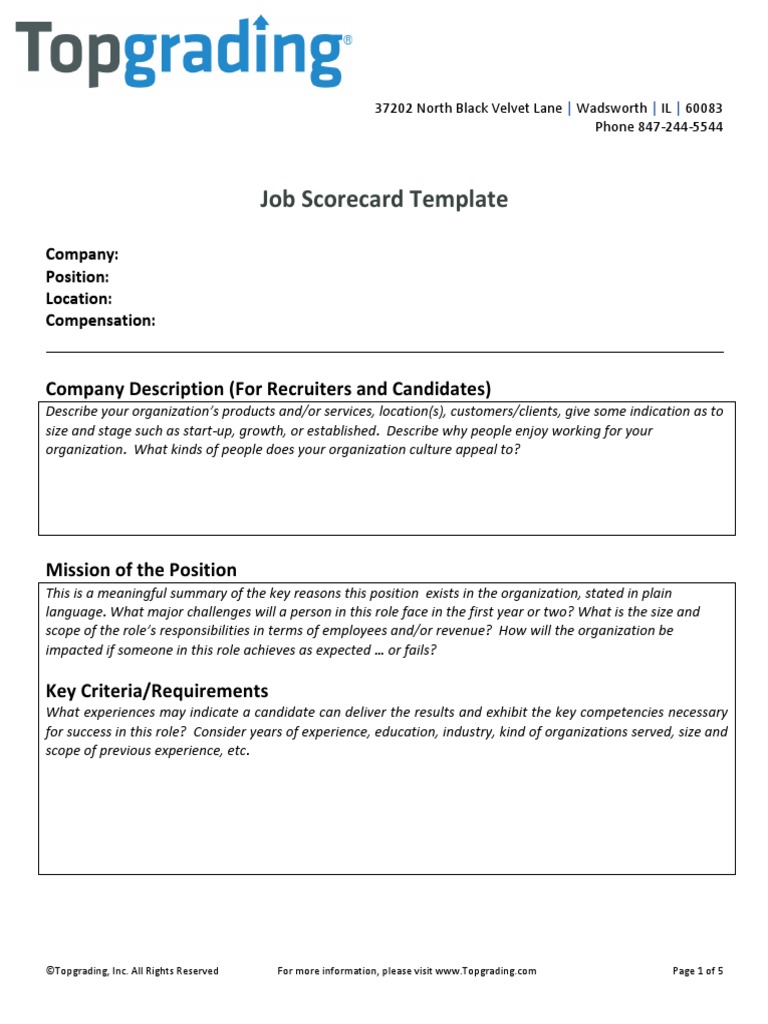 Job Scorecard Template Sample | PDF | Passion (Emotion) | Negotiation
