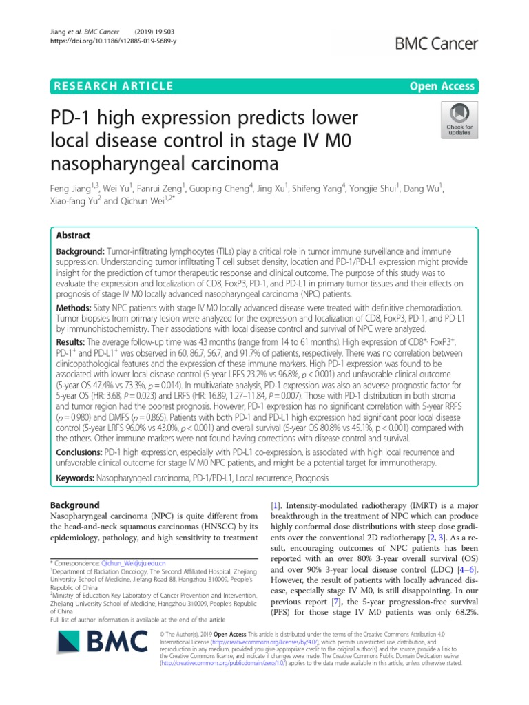 PD-1 High Expression Predicts Lower Local Disease Control in Stage IV ...