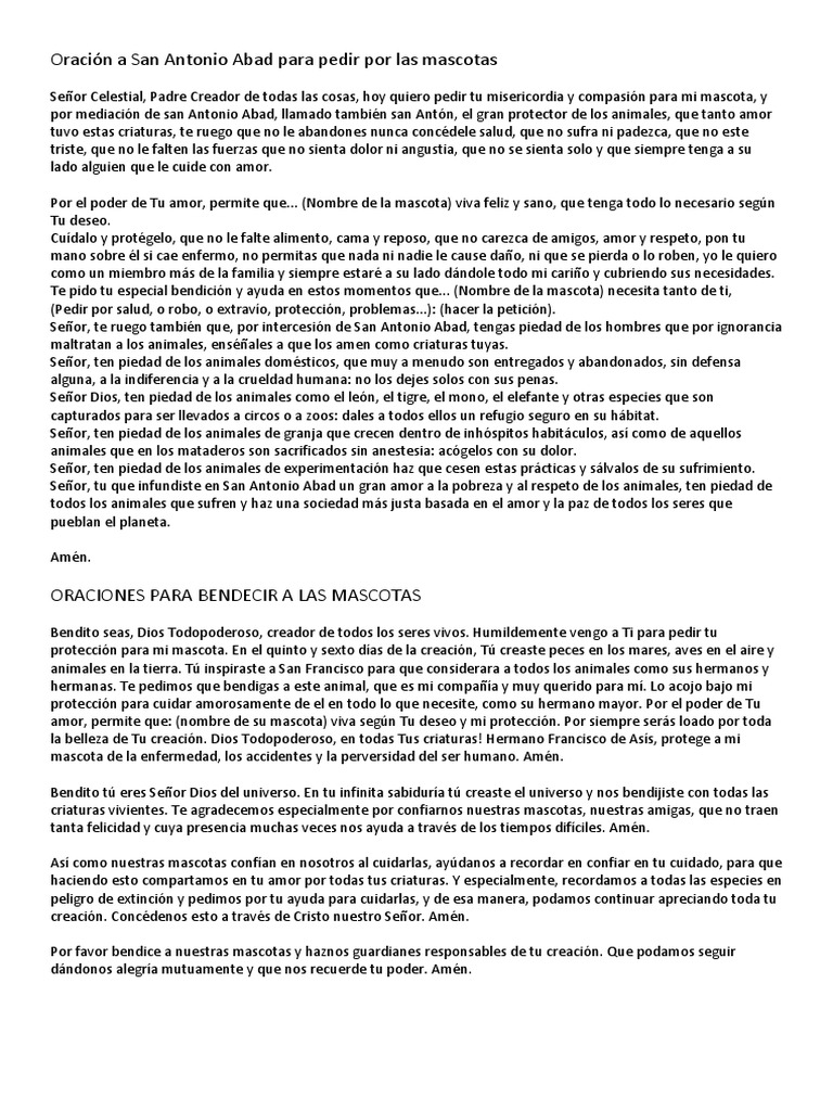 Oraciones Por Las Mascotas | PDF | Oración | Mascota