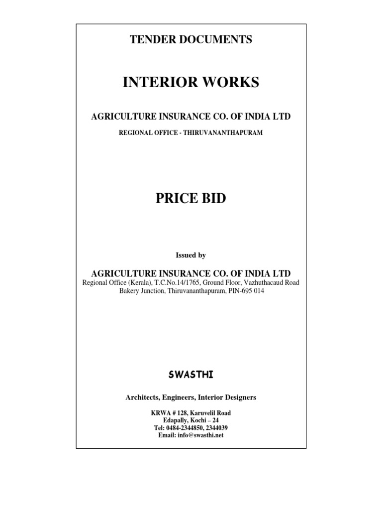 Interior Design Tender for Agriculture Insurance Office | PDF | Door ...