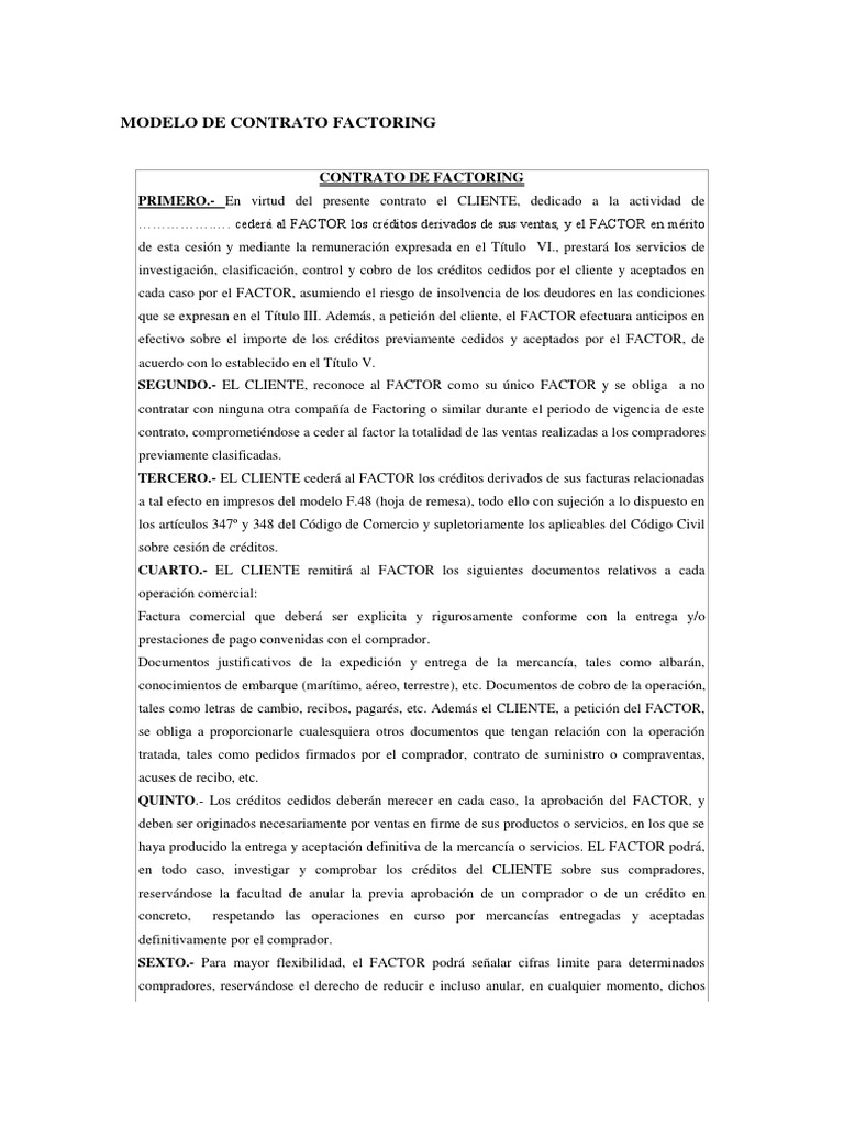 Modelo de Contrato Factoring | PDF | Factoring (Finanzas) | Cheque