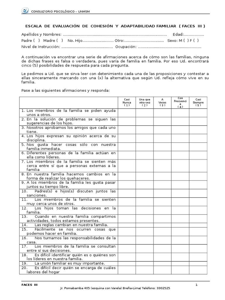 FACES III Protocolo | PDF