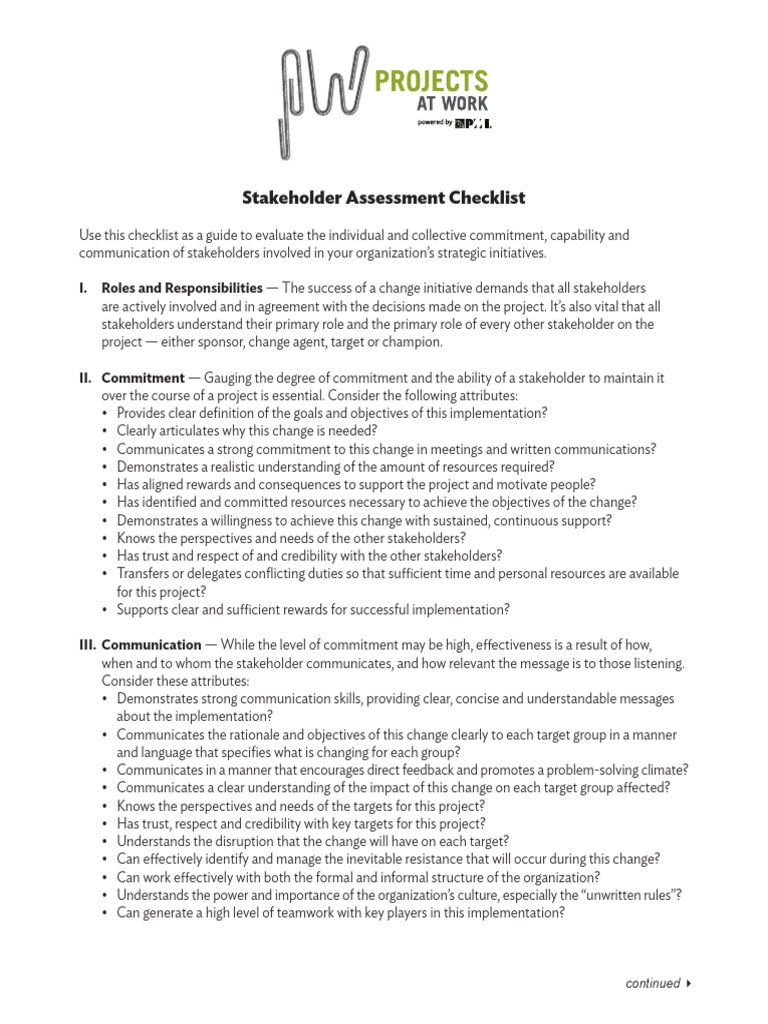 Checklist Stakeholder Assessment | PDF | Goal | Credibility